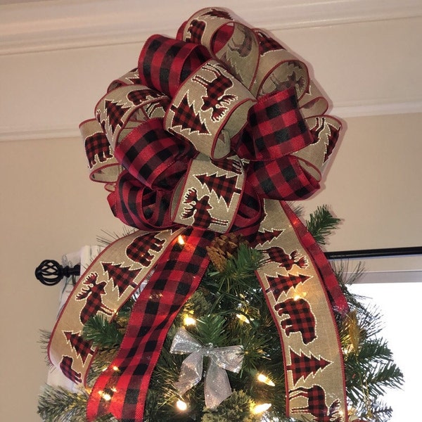 Christmas Tree Topper / Xmas Decorative Bow / Buffalo Xmas Tree Topper ...