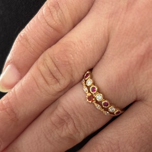 Small & Dainty Art Deco Ruby Wedding Rings Set, Unique Sterling Silver ...