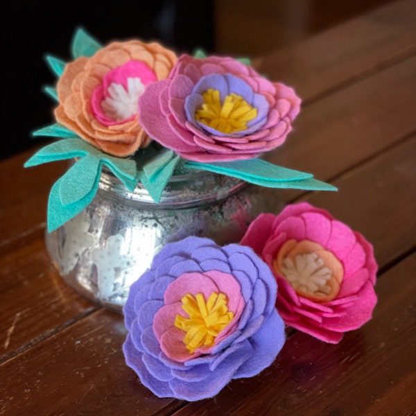 Peony Felt Flower PATTERN Template With Video Tutorial; No-sew Felt ...