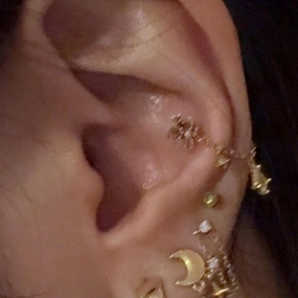 Sterling Silver Dangle Kite Moonstone Chain • 14K Gold Stars Helix ...