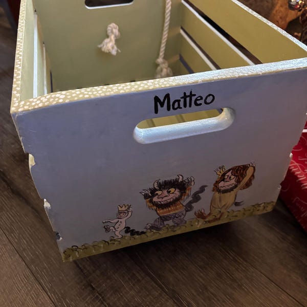 Toy Box Crate, Girls Book Box Crate, Pull Toy Crate Box, Hand Painted ...