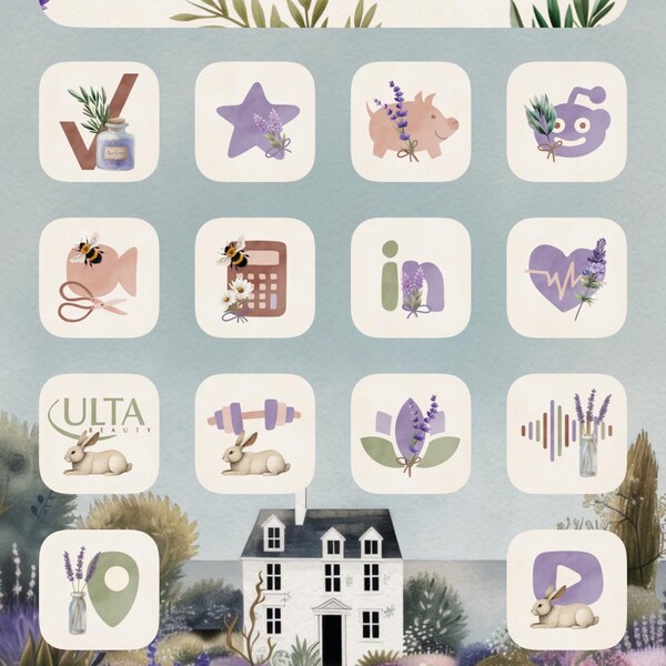 Lavender App Icons for iPhone and Android, Purple and Green Ios Icon ...