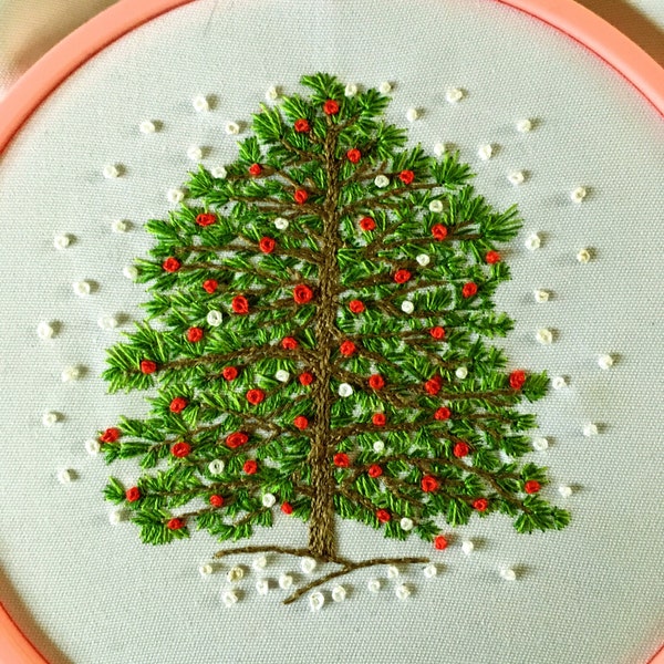 Christmas Tree Hand Embroidery Kit - Winter Christmas Embroidery ...