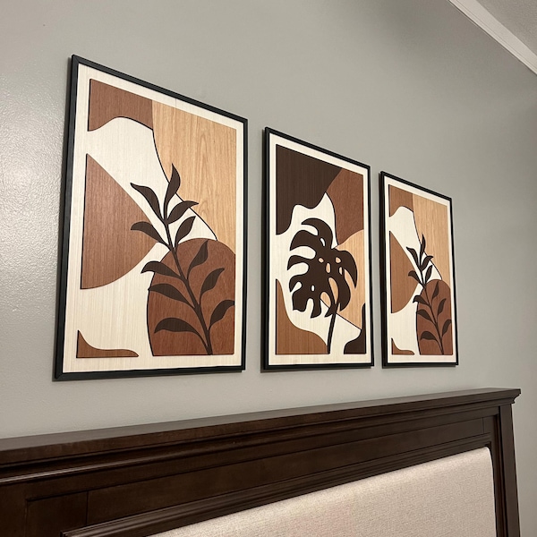 Tropical Leaf Wood Wall Art - Botanical Plant Wall Decor - Tree Art ...