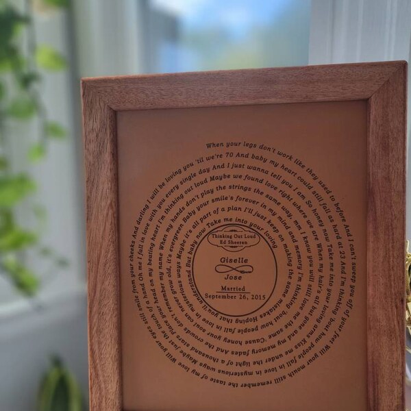 Handmade Leather Wedding Song Lyric Art Anniversary Gift for Him ...