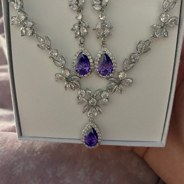 Plum Purple Bridal Jewelry SET Plum Wedding Necklace Earrings Bracelet ...