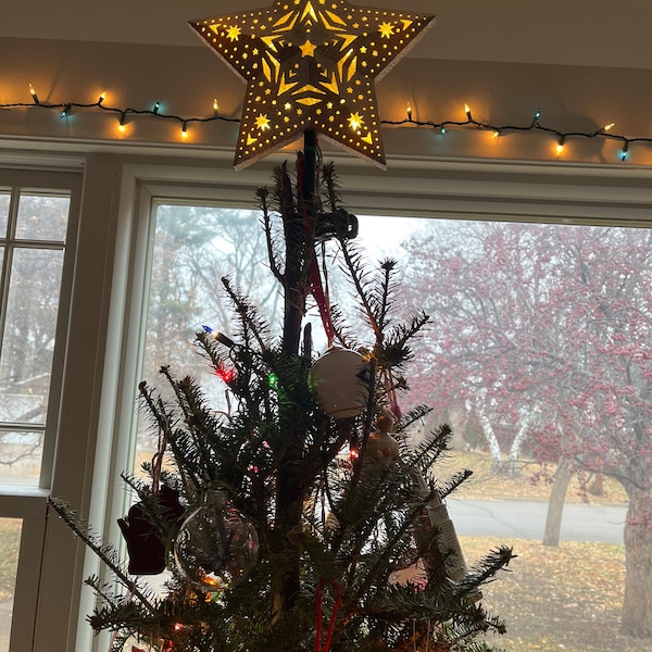 13.5" Plug-in Lighted Glitter Star Tree Topper Christmas Holiday Tree ...