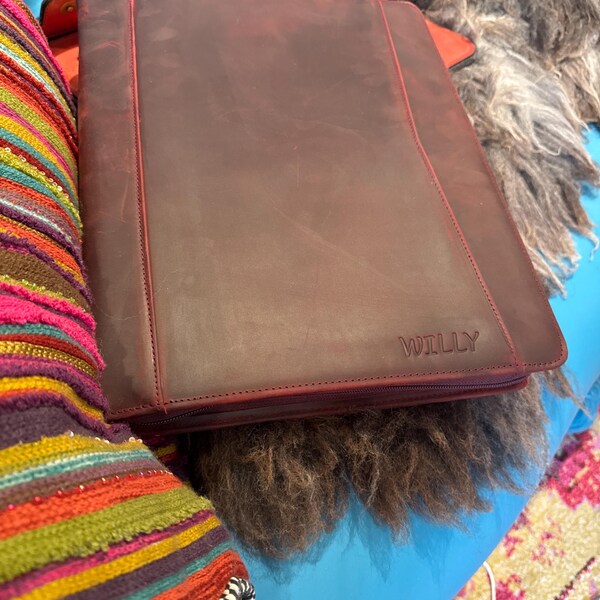 Personalized Black Crazy Horse Leather Portfolio With 3R Binder, Office ...