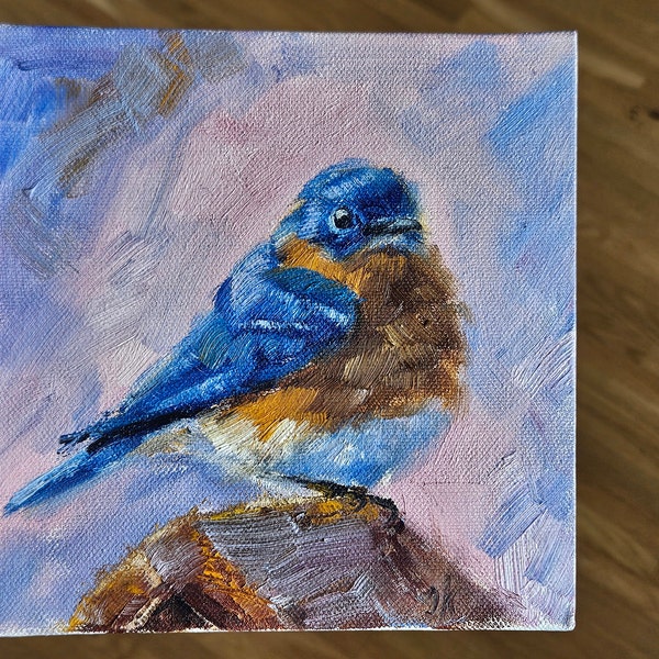 Robin Painting, Original Bird Wall Art on Canvas Panel 12 by 12, Hand ...