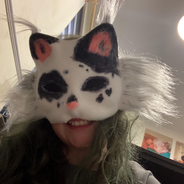 Therian Cat Mask Felted Mask With Eye Mesh Mountain Cat Mask Plain ...