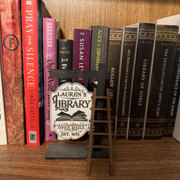 Personalized Library Sign, Mini Wooden Signpost With Ladder Library ...