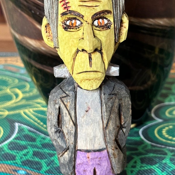Hand-carved Folk Art Frankenstein's Monster Figure Made From Basswood ...