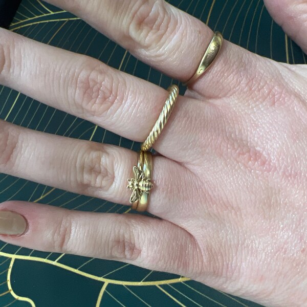 14K 18K Real Gold Bumble Bee Stacking Ring, Delicate Minimalist Ring ...