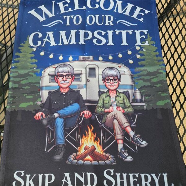 Welcome to Our Campsite Flag, Personalized Camping Sign, Couple ...