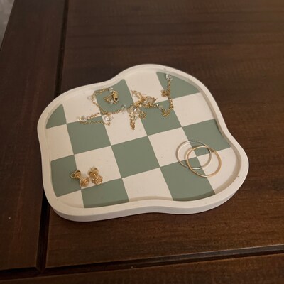 Decorative Tray, Jewelry Dish, Catch All Tray, Checkered Trinket Tray ...