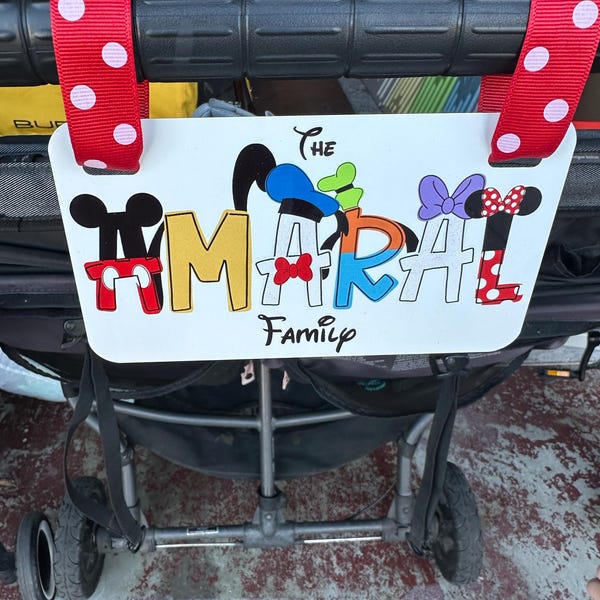 Personalized Family Name Stroller Tag, Amusement Theme Park Sign for ...