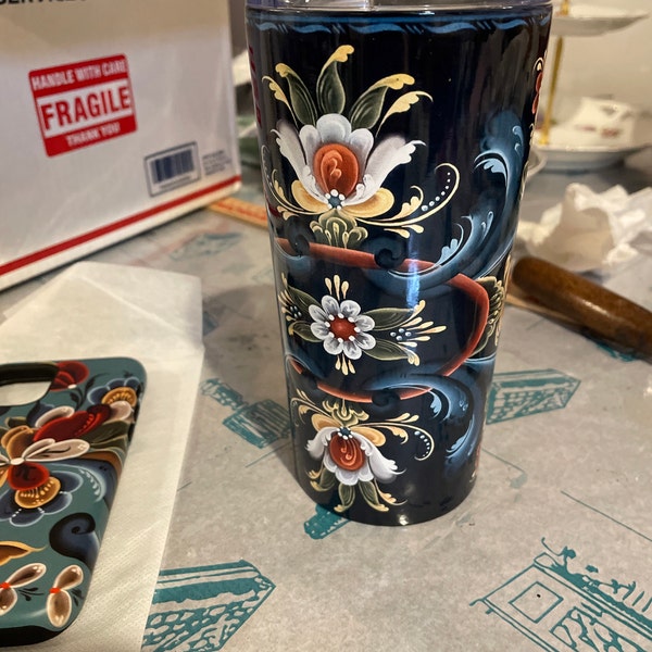 Rosemaling Wall Clock Scandinavian Norwegian Rosemaled Swedish Telemark ...