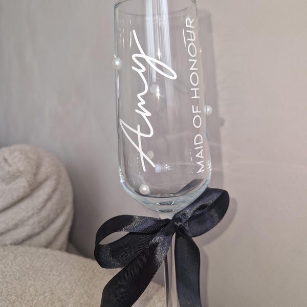 Personalised Pearl Flute, Champagne Glass, Champagne Flute, Bridesmaid ...