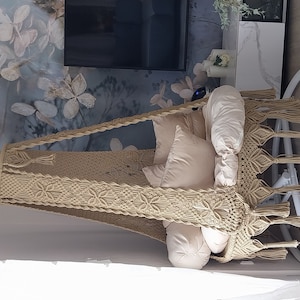 Beige Macrame Double Seat Swing, Macrame Swing Chair, Macrame Bed, Hammock Swing, Hanging Bed ...