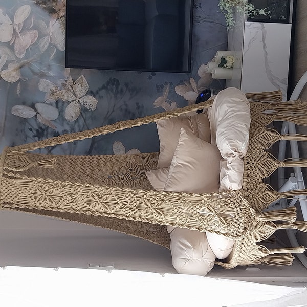 Macrame Double Seat Swing, Macrame Swing Chair, Macrame Bed, Hammock Swing, Hanging Bed Macrame ...