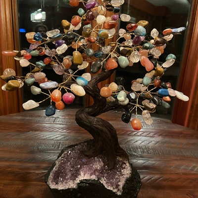 17 Tall Handmade Gemstone Tree W/ Crystal Cluster Base, 240 Total Gems ...