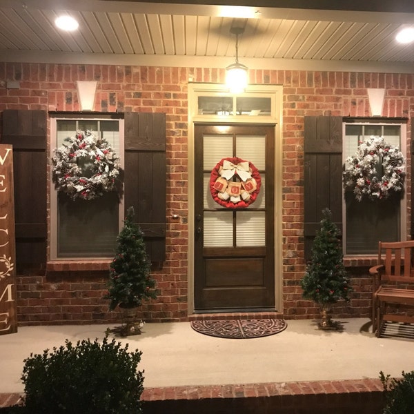 Burlap Wreath - Christmas Burlap Wreath - Red, and Natural Chevron ...