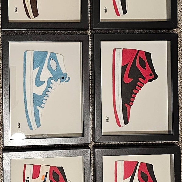 Handmade Felt Sneaker Art - J1 Black Toe - Framed Sneaker Wall Art ...
