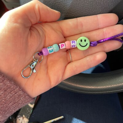 Custom Beaded Name Keychain Smiley Face Key Chain Custom - Etsy