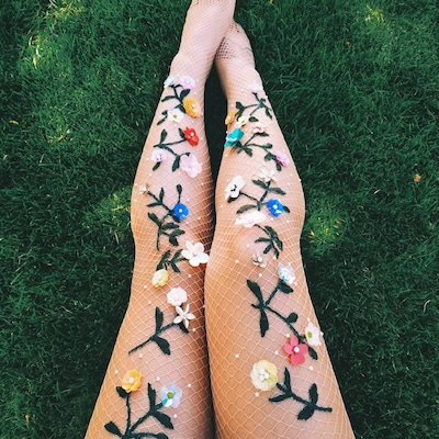 Eden Fishnet Stockings Wedding Vintage Tights 3D Flower Pantyhose ...