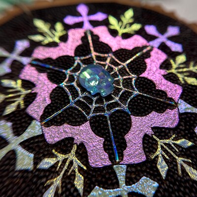 TWO 2 Pressed Glass Snowflake Compass Rose Cabochon Cab Golden Shadow ...