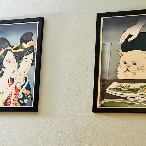 Woman Yelling at Cat - Ukiyo-e Style - Set of 2 Giclee Prints ...