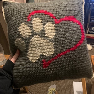 Paw Print Crochet Pillow Pattern Crochet Pillow Love My Dog Mom Pet ...