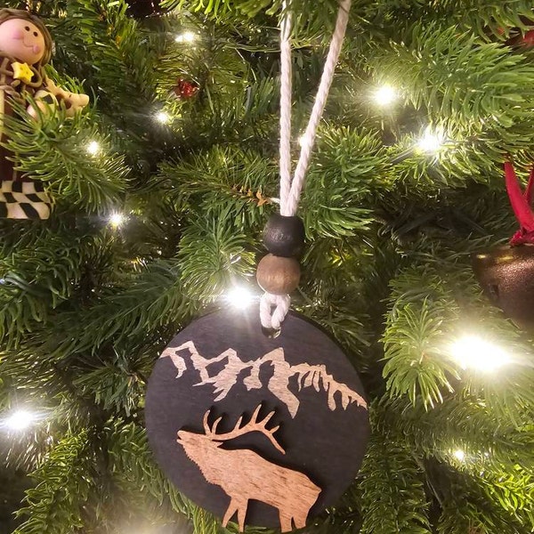 Wooden Deer Christmas Ornament, Buck Deer Holiday Decoration, Handmade ...
