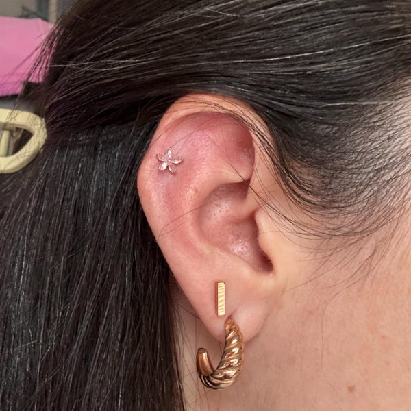 16G Shell Flower With Pearl and Crystal Earring/cartilage/conch/ Helix ...