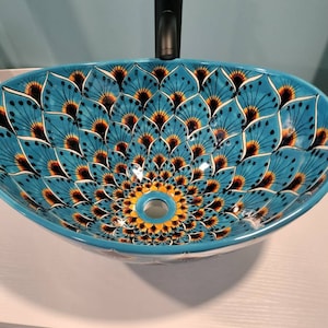 10 ROUND TALAVERA SINK, Vessel Mexican Bathroom Sink Handmade Folk Art ...
