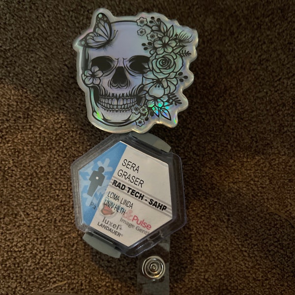 Holographic Skull Badge Reel - Xray Badge Reel - Nurse Badge ...