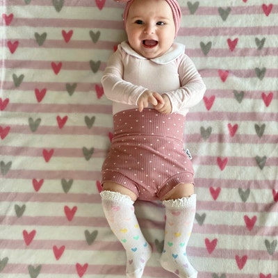 White Hearts on Dusty Pink Rib Bummies And/or Top Knot Headband Set, Baby Girl Cute Outfit ...