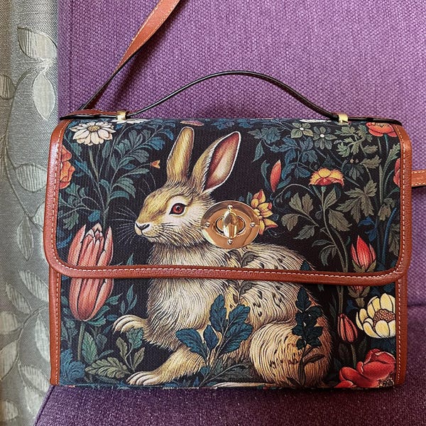 Boho Cute Rabbit Canvas Satchel Bag, Forest Nature Bunny Crossbody ...