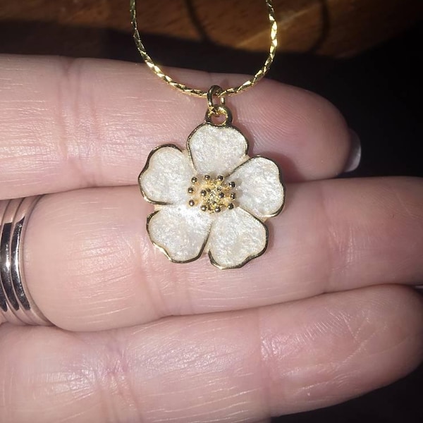 Gold Plated Enamel Sakura Flower Necklace, Flower Necklace, Gold Sakura ...