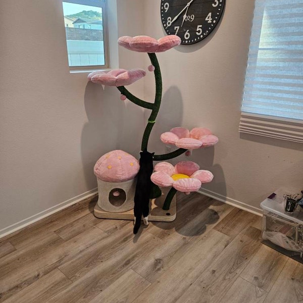 Wood Floral Cat Tree Tower, Wooden Cat Tower, Modern Cat Climbing Tree ...