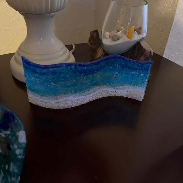 Fused Glass Ocean Wave, Free Standing Glass Wave Art, Beach Glass Decor ...