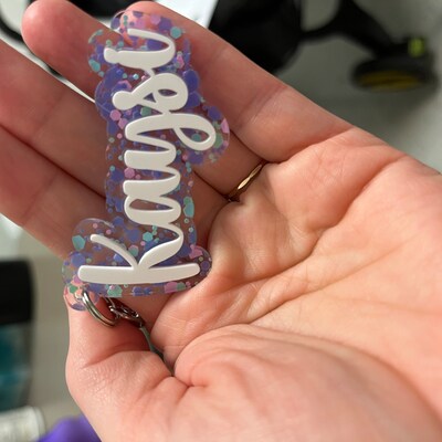 Personalized Name Keychain, Cute Dots Acrylic Keyring, Backpack Name ...