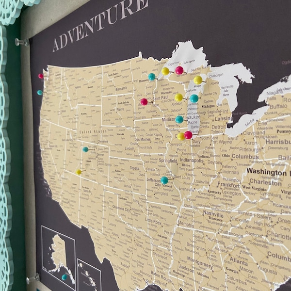 Detailed USA Push Pin Map (print Only), Highly Detailed Pin Map, Travel ...