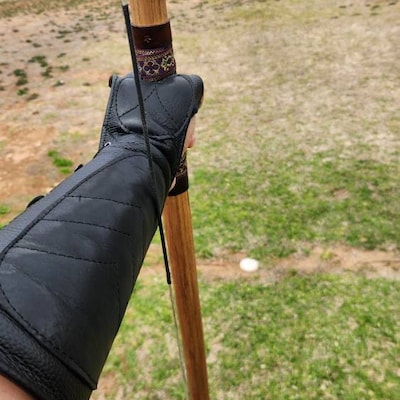 M/LG Black and Burgundy Leather Arm Guard & Bow Hand Shooting Glove ...