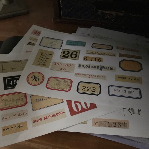 55 Printable Vintage Number Labels Digital Junk Journal Label Kit ...