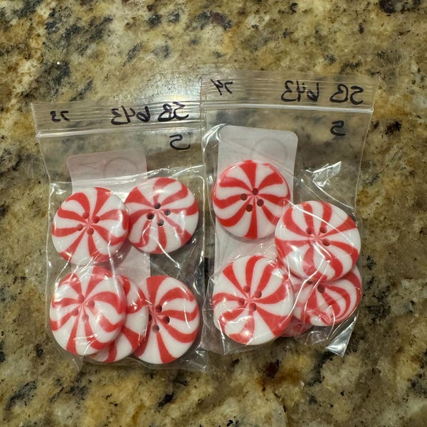 5 / 10 Buttons, 1" Red Peppermint Candy Look Matching Buttons, 4 Hole ...