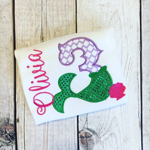 Mermaid Tail Birthday Number, Mermaid Number THREE 3 Applique, Mermaid ...