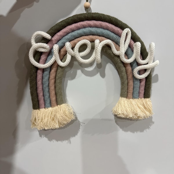 Personalized Rainbow Macrame, Name Sign for Wall, Kids Room Deco, Gift ...