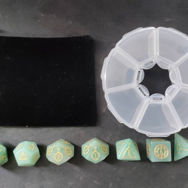 Green Jade DND Dice Set, Aventurine Sharp Edge D&D Dice Set, Dungeons ...