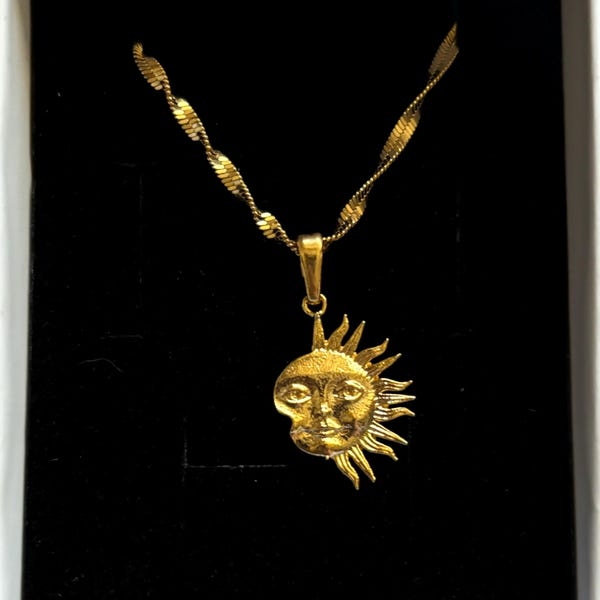 Sun & Full Moon Vintage Style Yin Yang Celestial 18k Gold Plated Pendant Charm Dainty Necklace ...